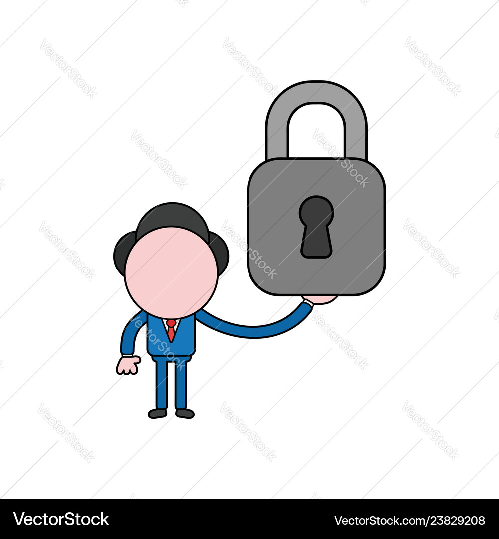 Businessman character holding closed padlock Vector Image