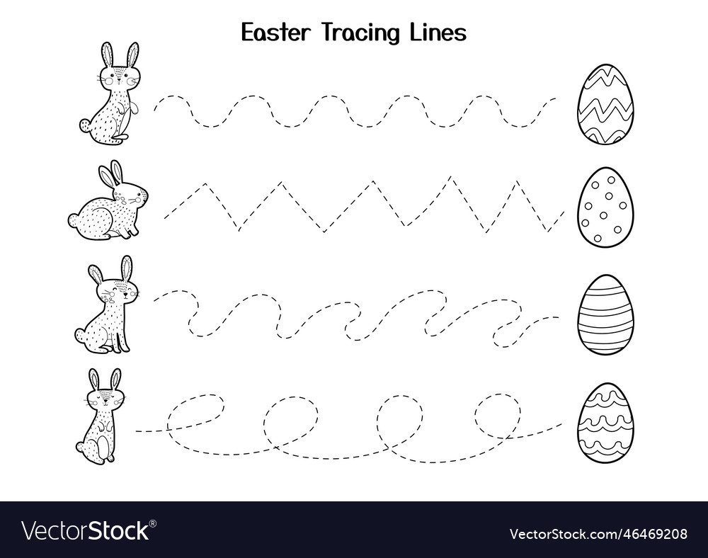 Easter tracing lines worksheet for kids Royalty Free Vector