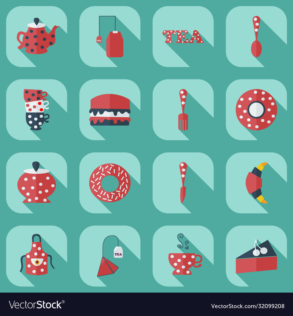 Flat concept set modern design with shadow tea Vector Image