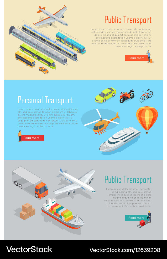 Public and personal transport banners set Vector Image