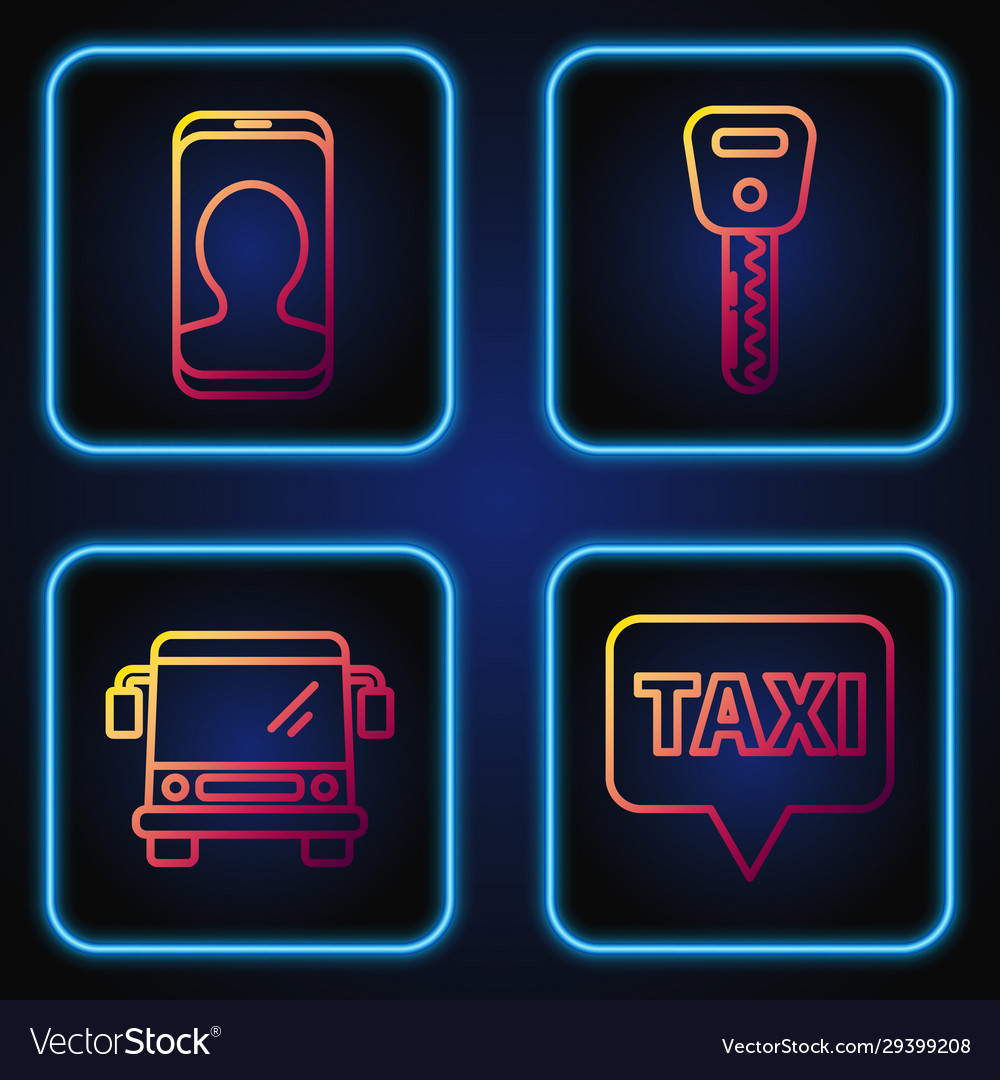Set Line Map Pointer With Taxi Bus Taxi Call Vector Image