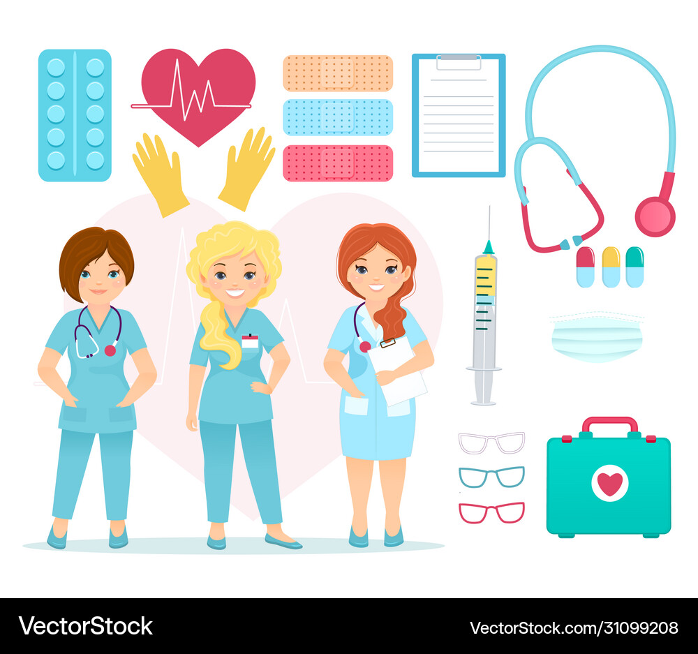 Set medical equipment cartoon Royalty Free Vector Image