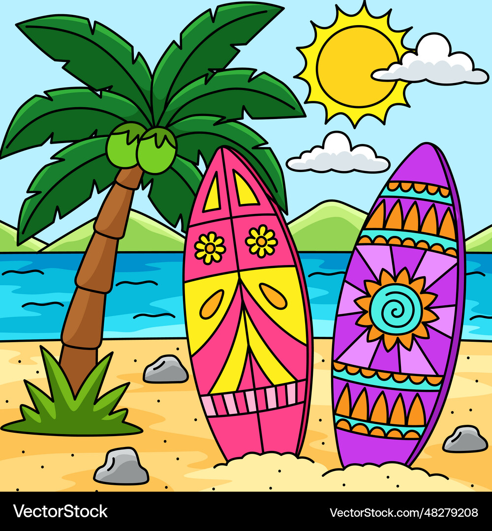 Surfboard summer colored cartoon – Royalty-Free Vector | VectorStock