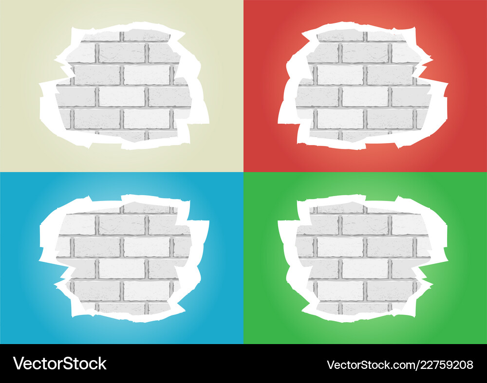 Torn wallpapers white brick wall Royalty Free Vector Image