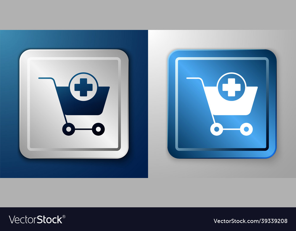 White add to shopping cart icon isolated on blue Vector Image
