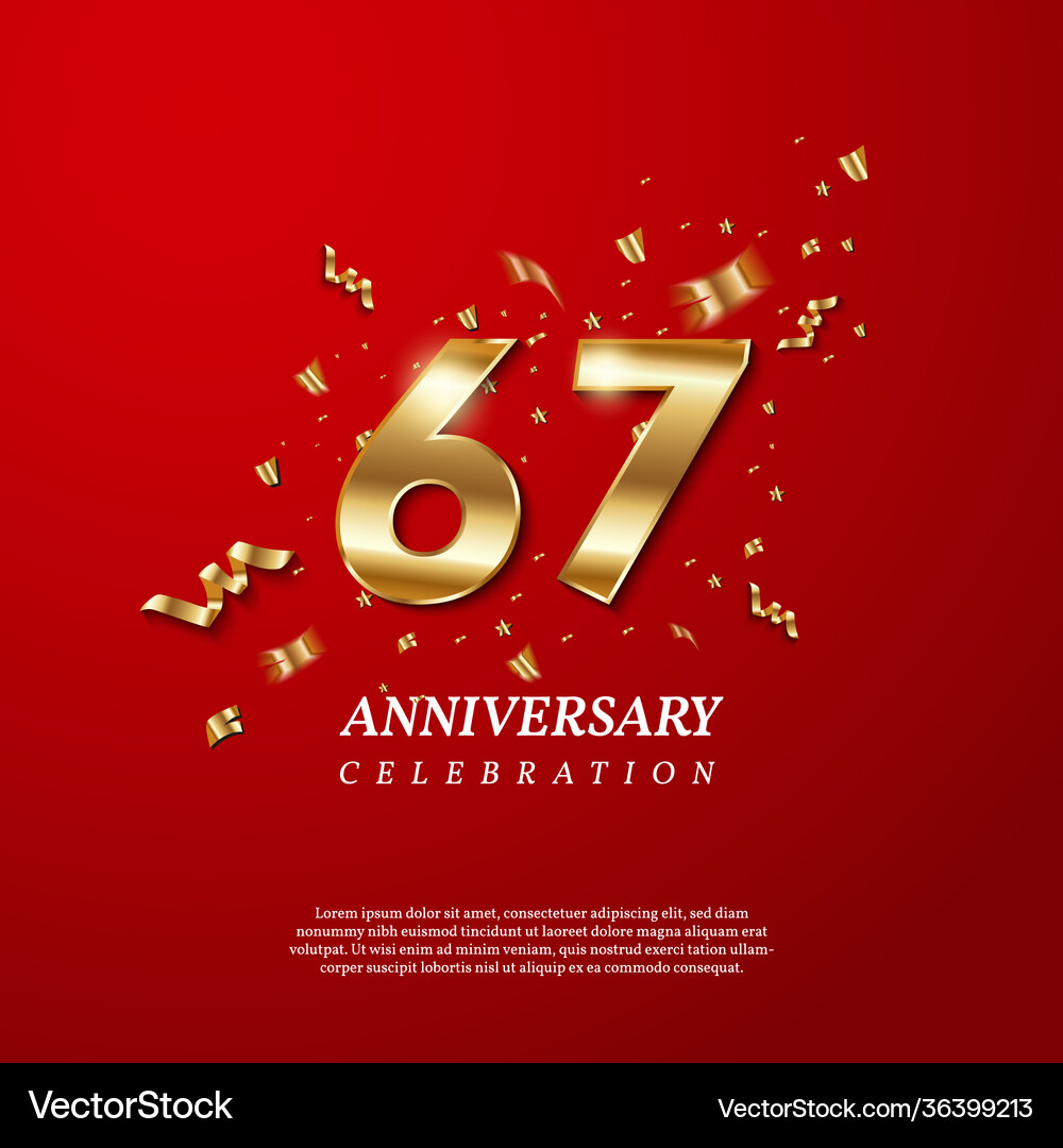 67th anniversary celebration golden number 67 Vector Image