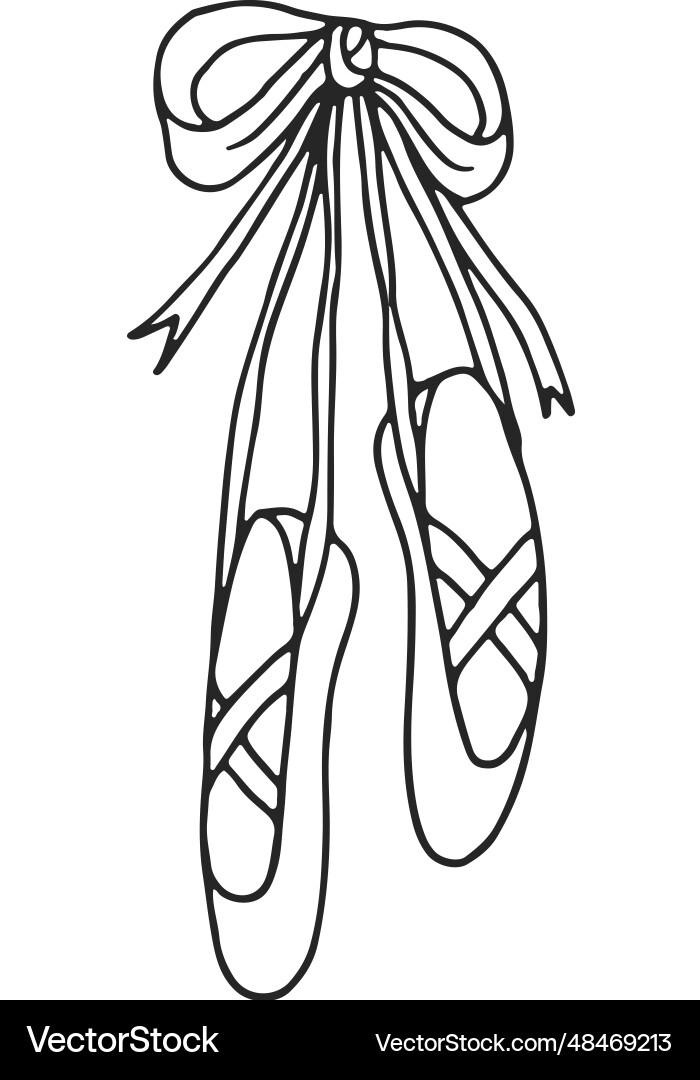 Ballet toe shoe pair doodle hand drawn pointe Vector Image