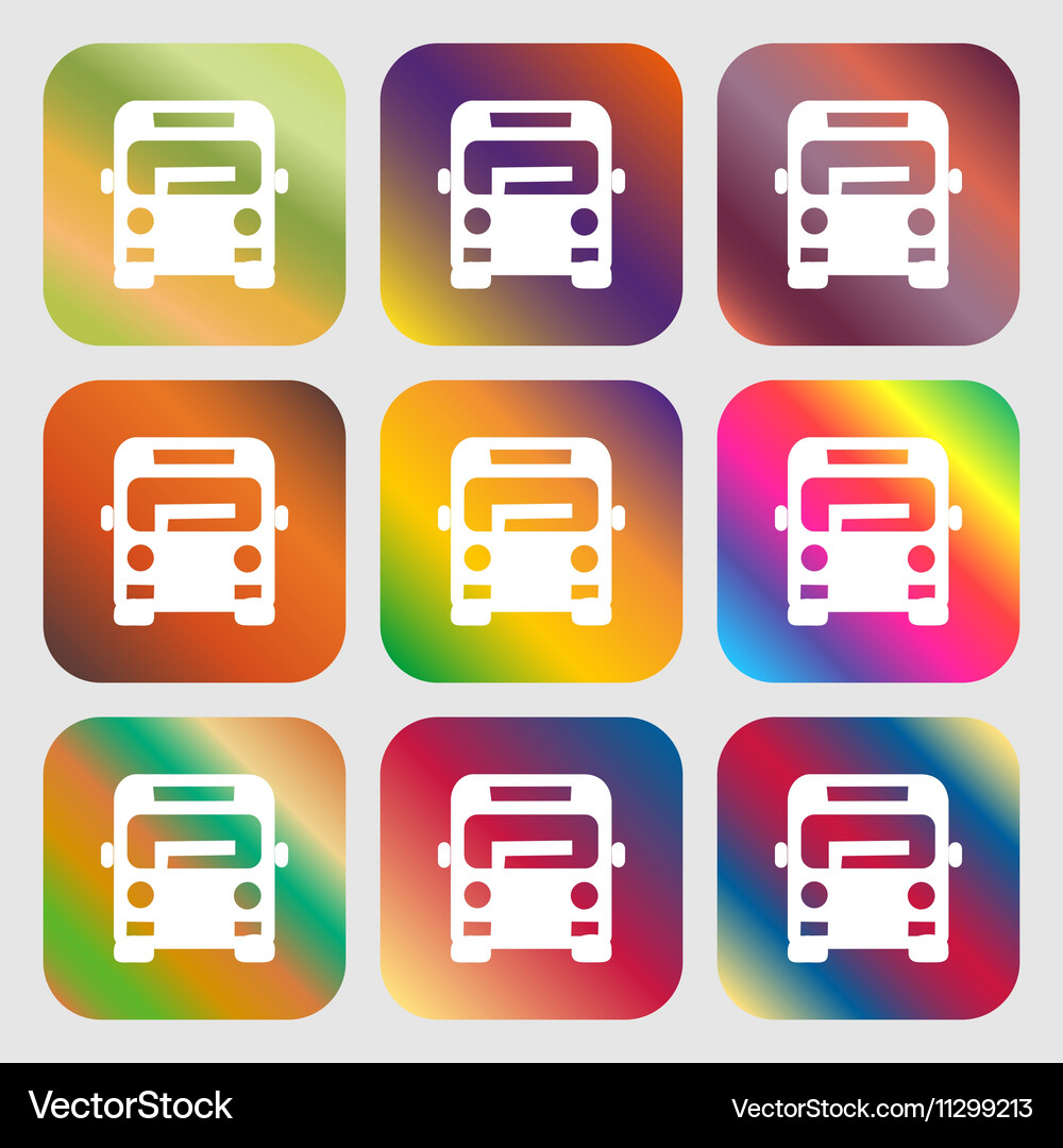 Bus icon sign nine buttons with bright gradients Vector Image