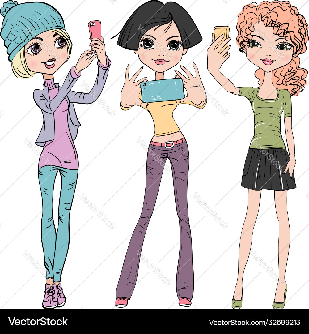 Cute girls make selfie Royalty Free Vector Image