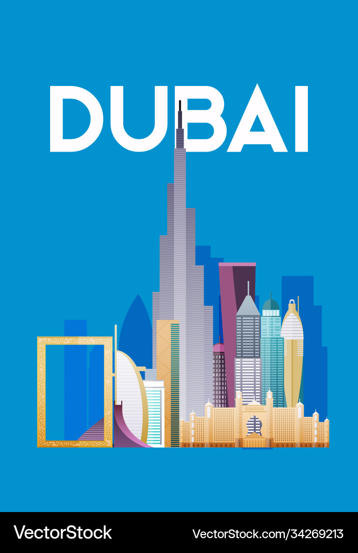 Dubai skyline and landscape buildings Royalty Free Vector