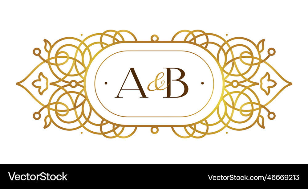 Gold floral frame luxury monogram in eastern style