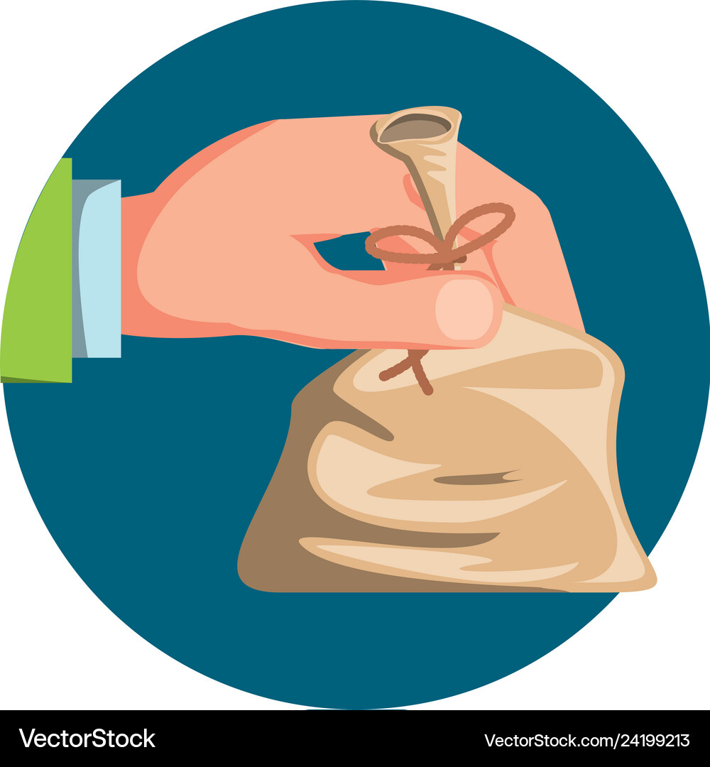 Hand with bag money isolated icon Royalty Free Vector Image
