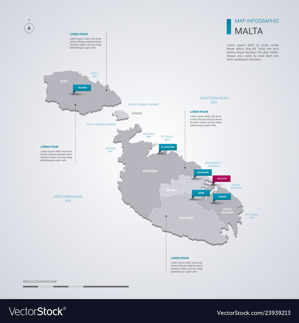 Malta map with infographic elements pointer marks Vector Image