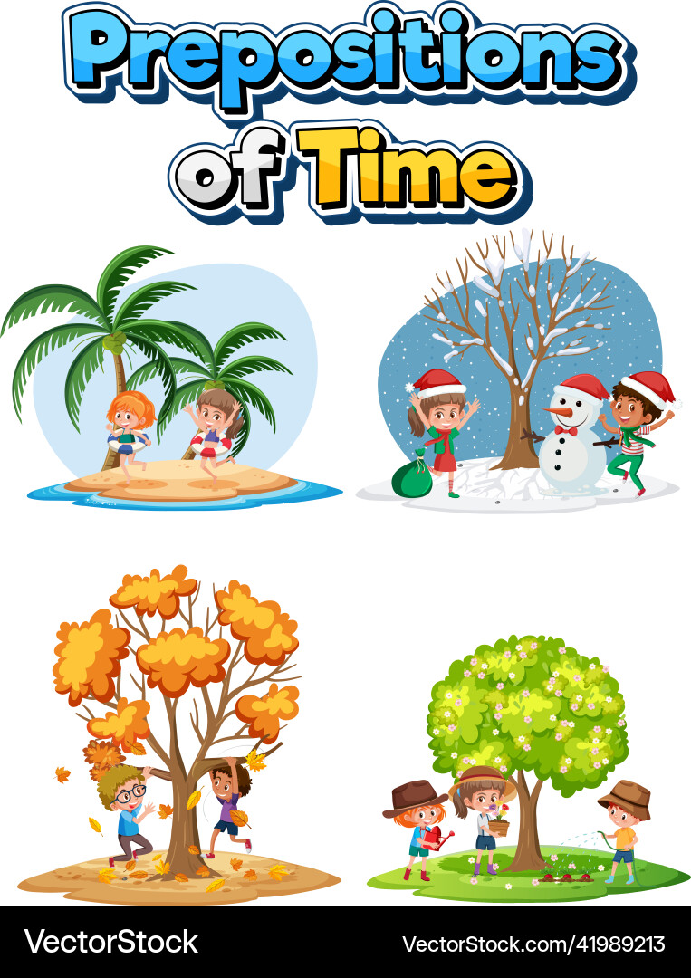Preposition of time poster design Royalty Free Vector Image
