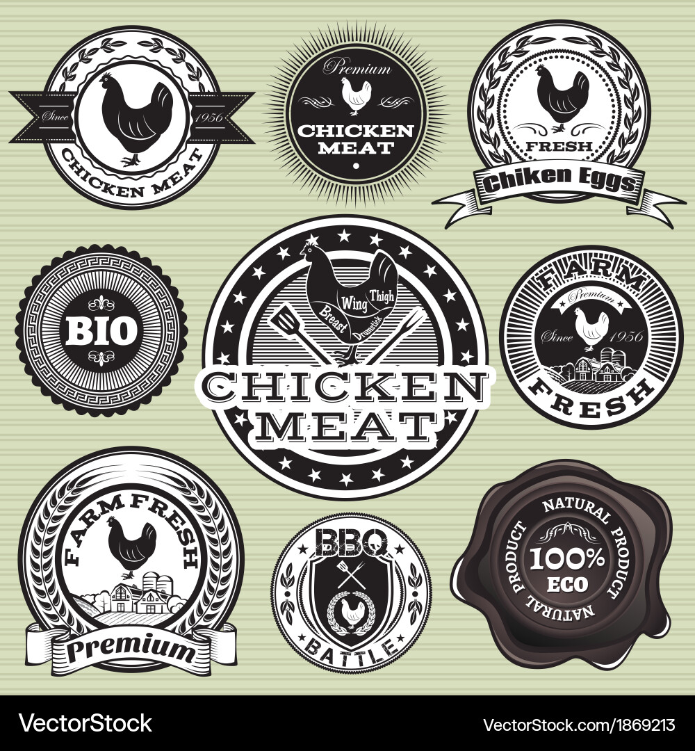 Set of labels with chicken and eggs Royalty Free Vector