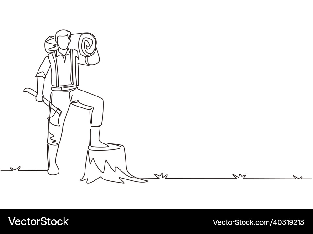 Single one line drawing lumberjack or woodcutter Vector Image