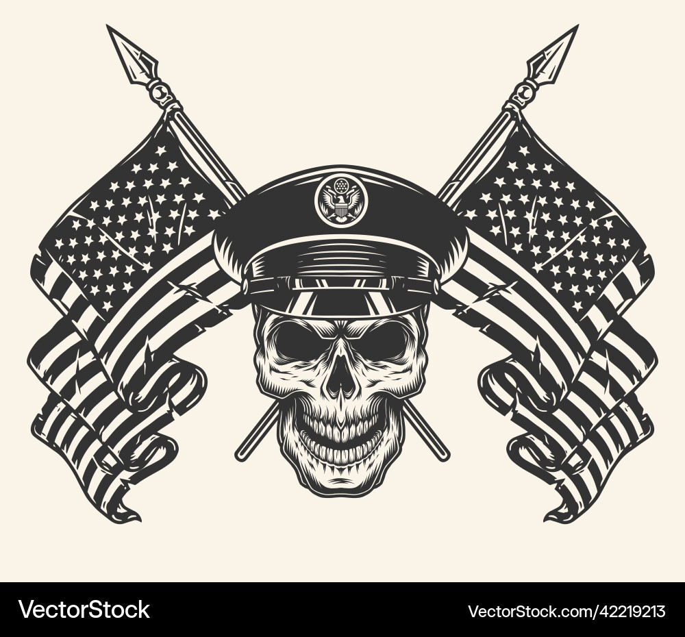 Usa officer skull monochrome element Royalty Free Vector