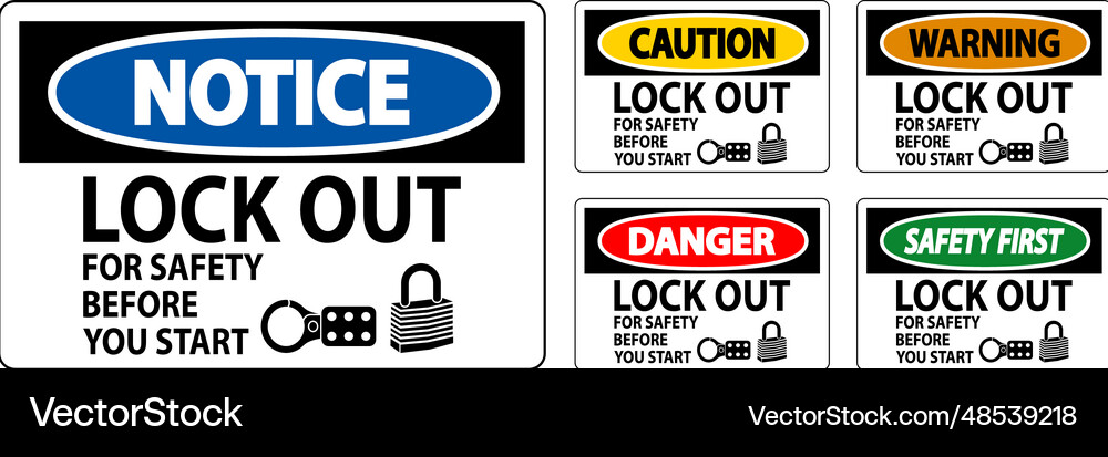 Caution sign lock out for safety before you start Vector Image