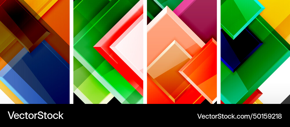 Color glass glossy square composition poster set Vector Image