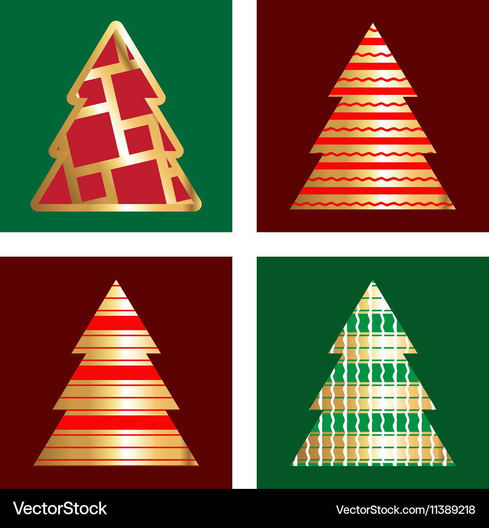 Gold and red christmas tree icon set Royalty Free Vector