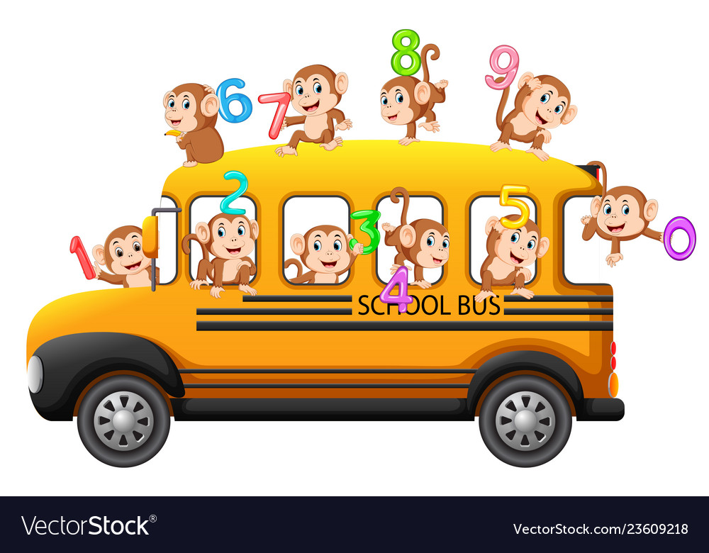 Lets count with monkey on the school bus Vector Image