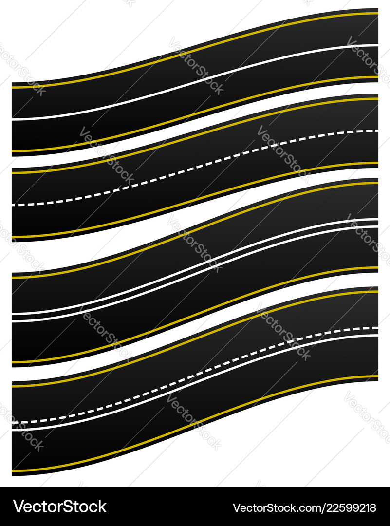 Set 4 road highway roadway shapes dashed and Vector Image