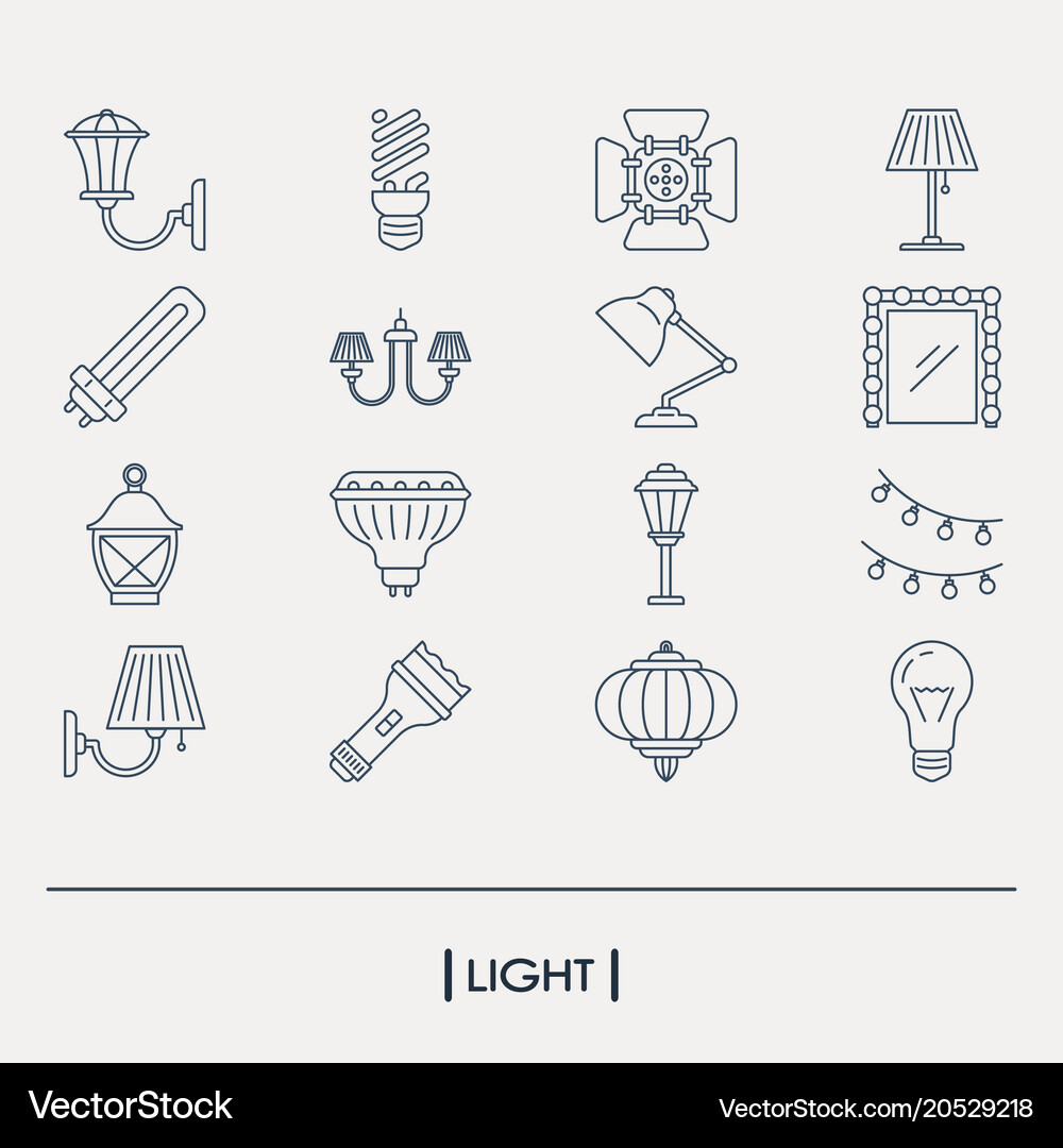 Set of light elements outline icon Royalty Free Vector Image