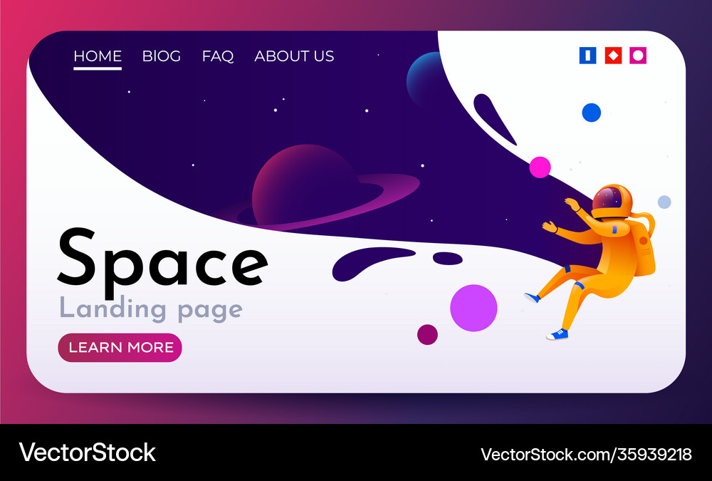 Space landing page with flying astronaut Vector Image