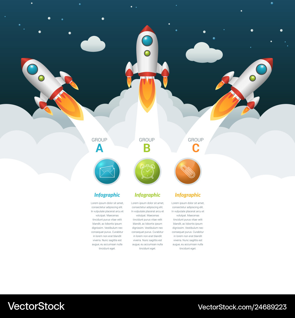 3 groups business start-up timeline infographic Vector Image