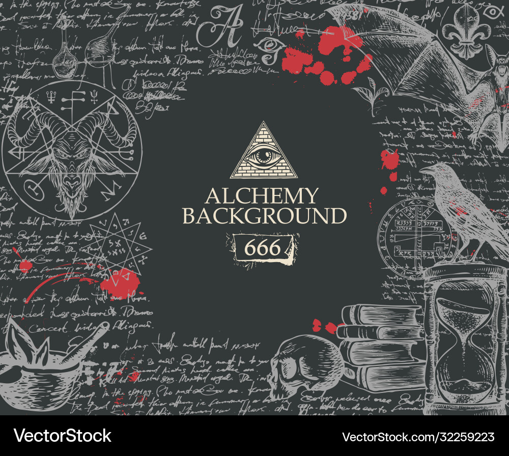 Alchemy background with mystic sketches and notes Vector Image