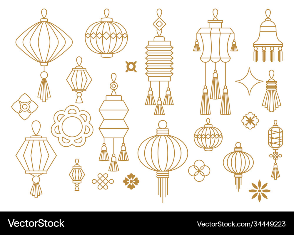 Chinese paper lanterns set flat icons Royalty Free Vector