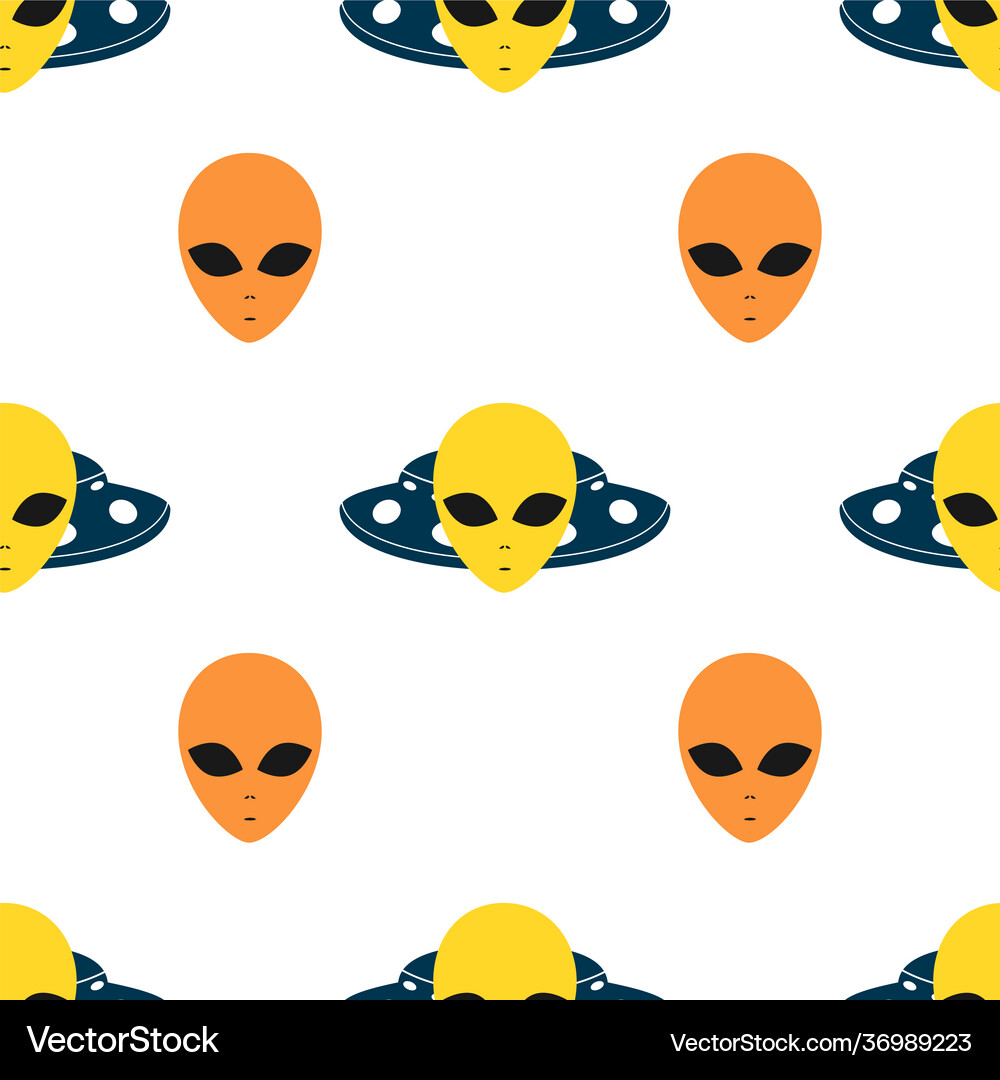 Extraterrestrial alien face or head and ufo flying