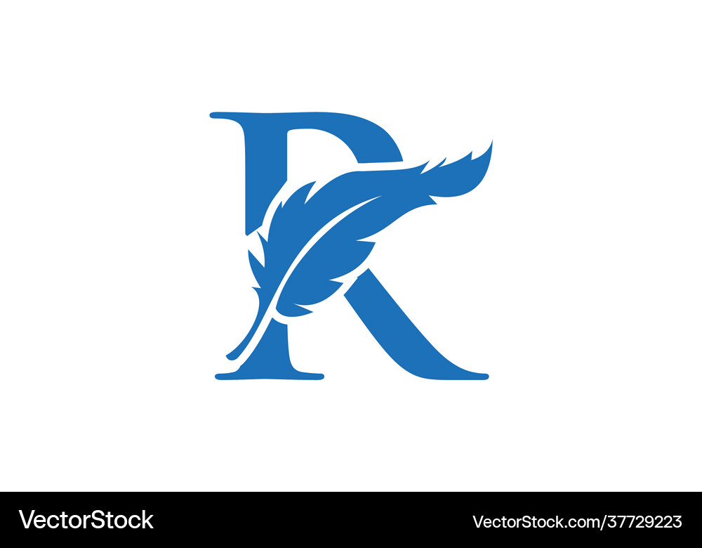Feather logo design with r letter law Royalty Free Vector