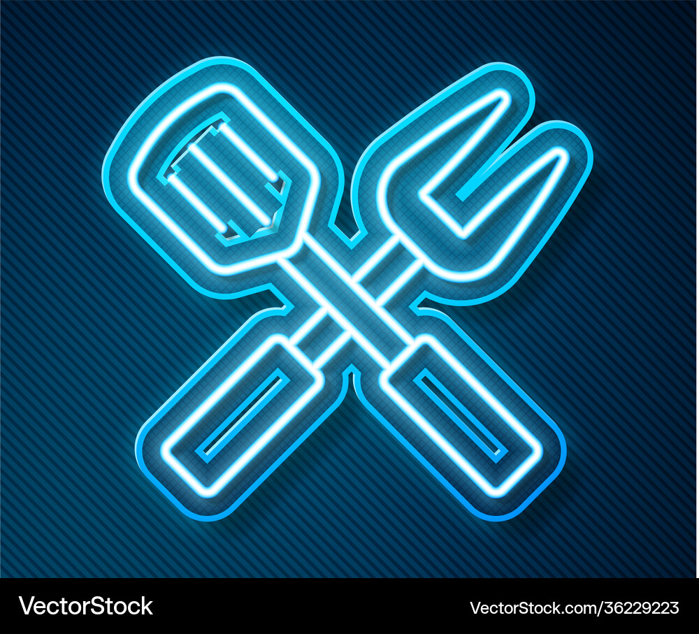 Glowing neon line crossed fork and spatula icon Vector Image