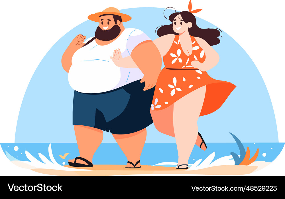 Hand drawn overweight tourists relaxing Royalty Free Vector