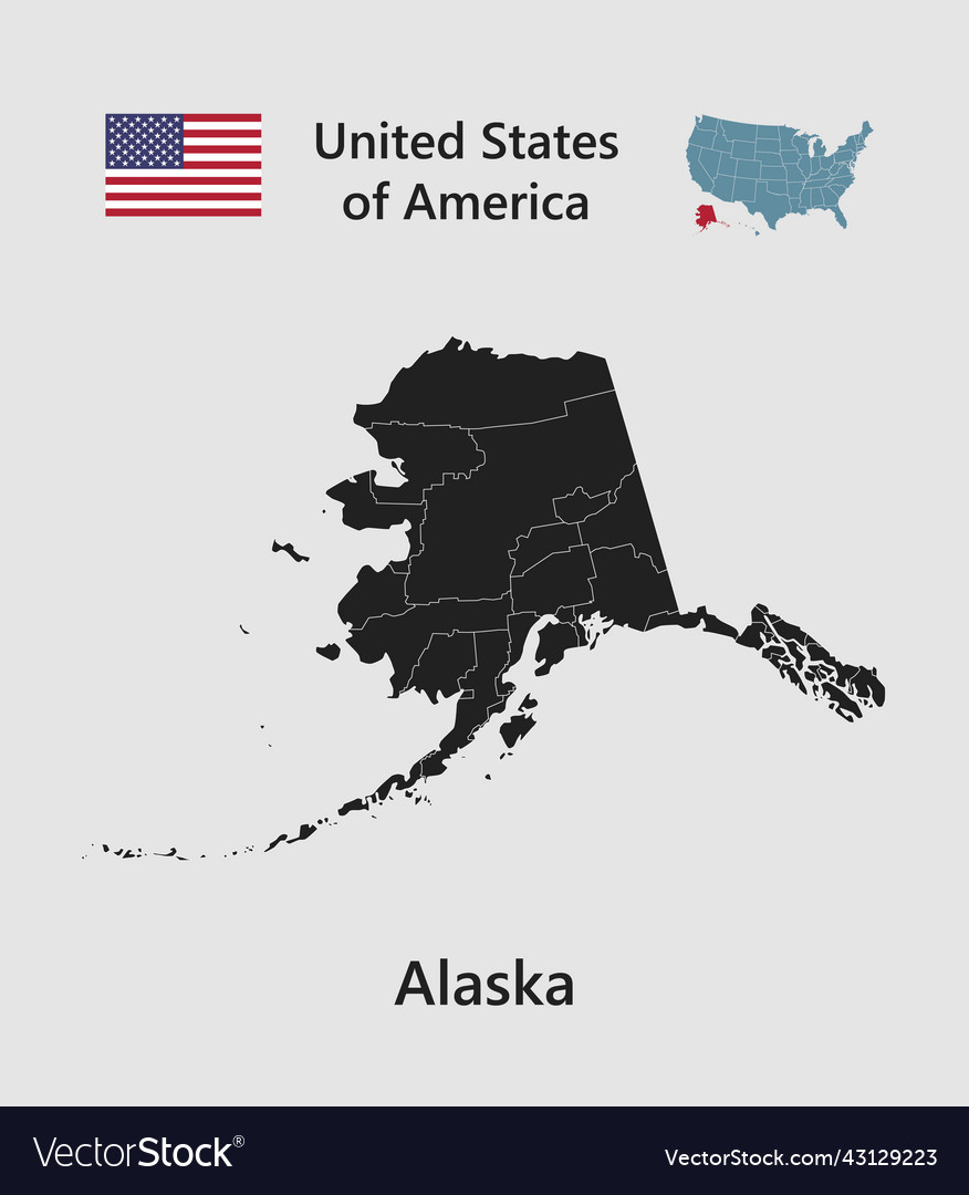 Map state alaska flag and usa Royalty Free Vector Image