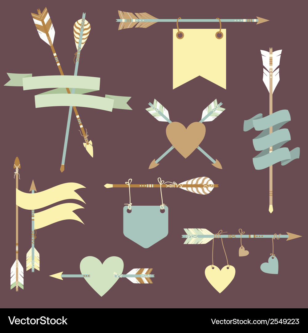 Set with ethnic arrows ribbons flags hearts Vector Image