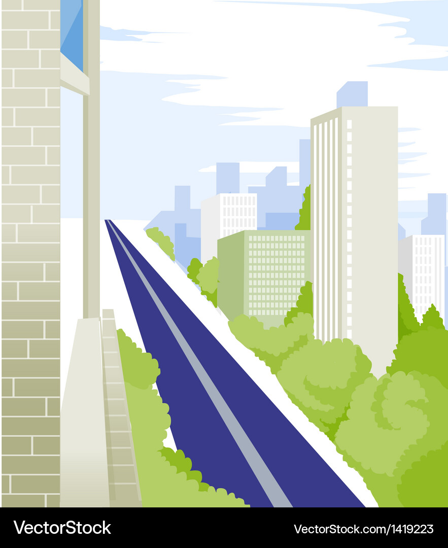 Straight road and buildings Royalty Free Vector Image