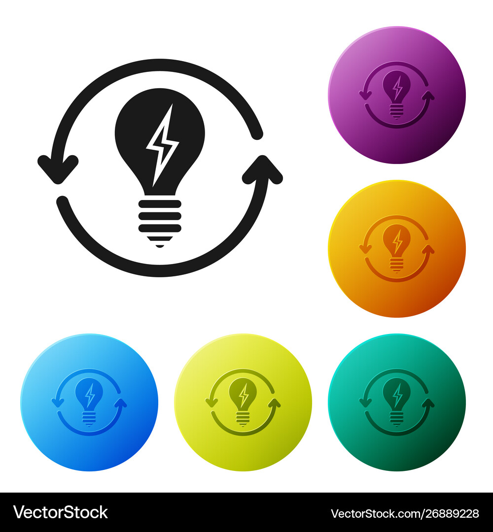 Black recycle and light bulb with lightning symbol