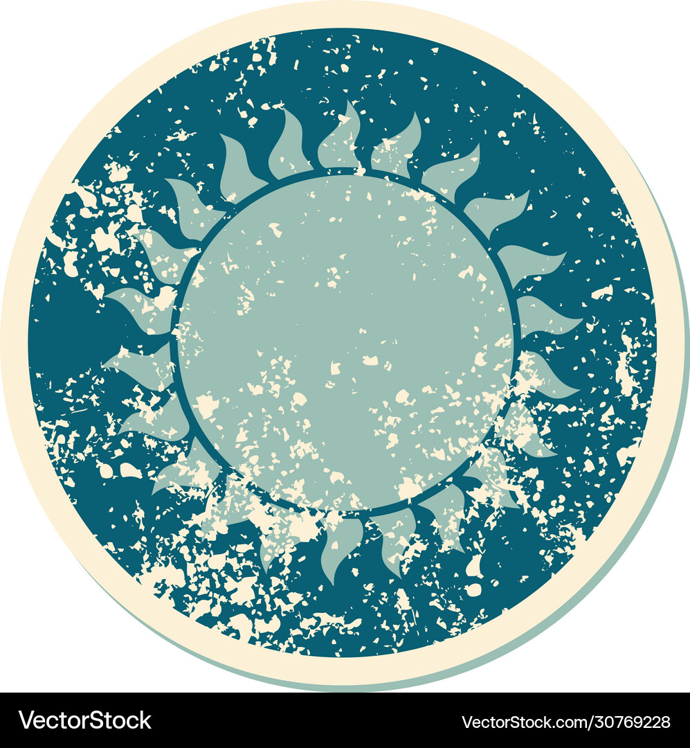 Distressed sticker tattoo style icon a sun Vector Image