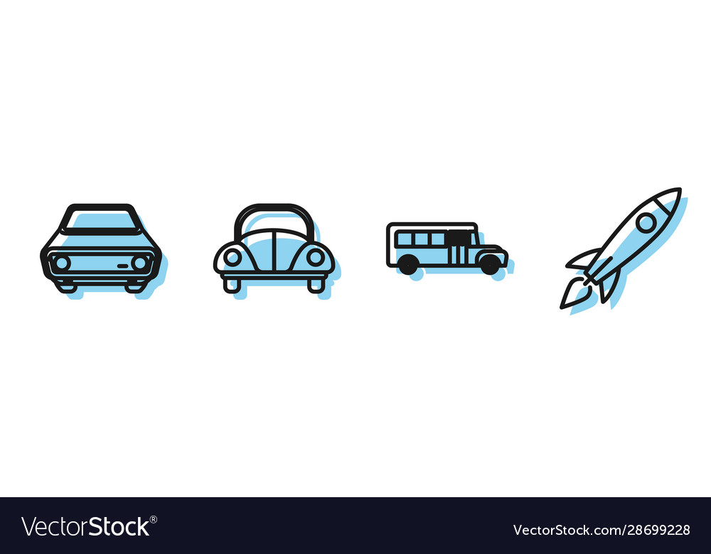 Set line school bus car volkswagen beetle Vector Image Set line school bus car volkswagen beetle Vector Image