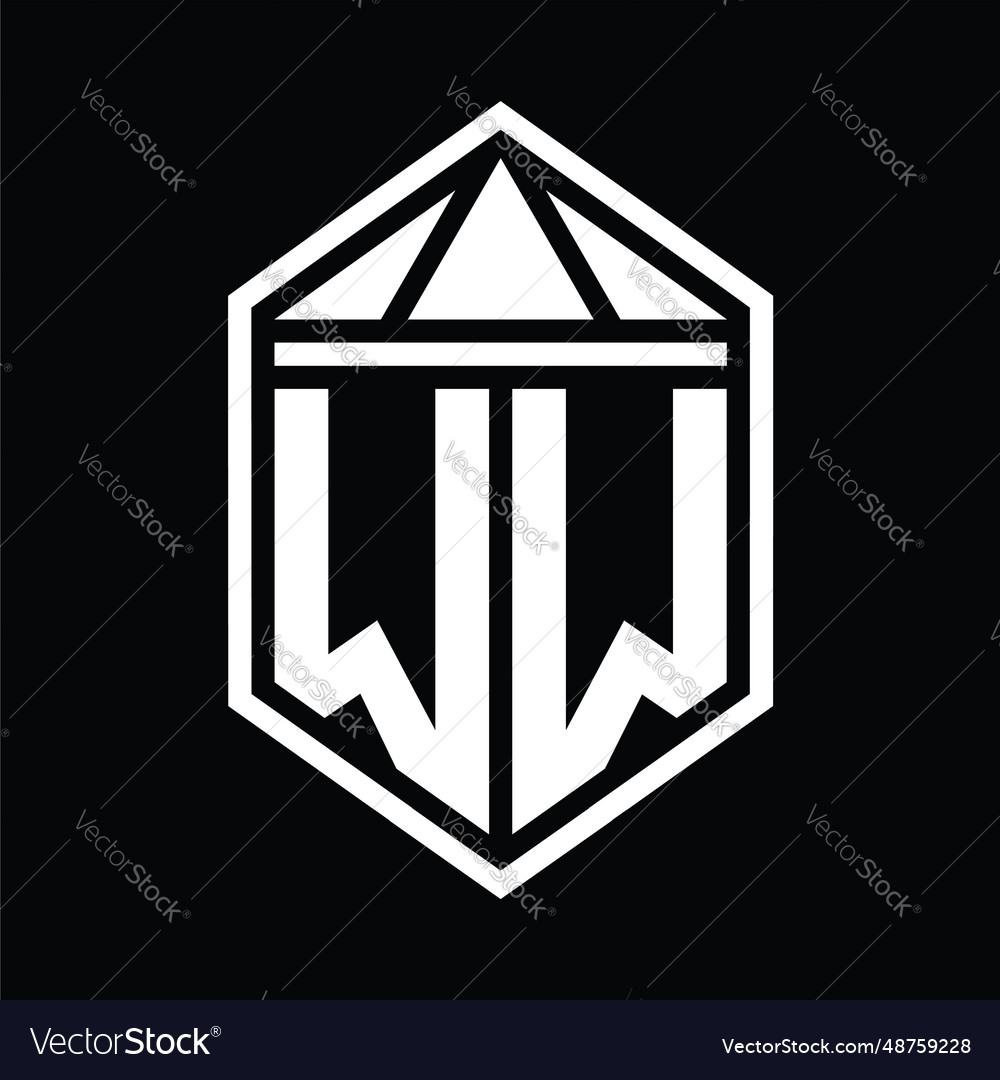 Ww letter logo monogram hexagon shield shape Vector Image