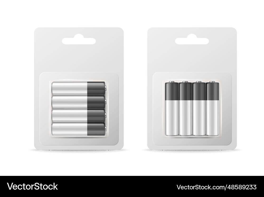 3d realistic four alkaline battery in paper Vector Image