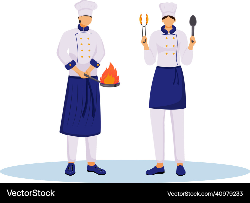 Chefs with cooking utensils flat color two cooks Vector Image