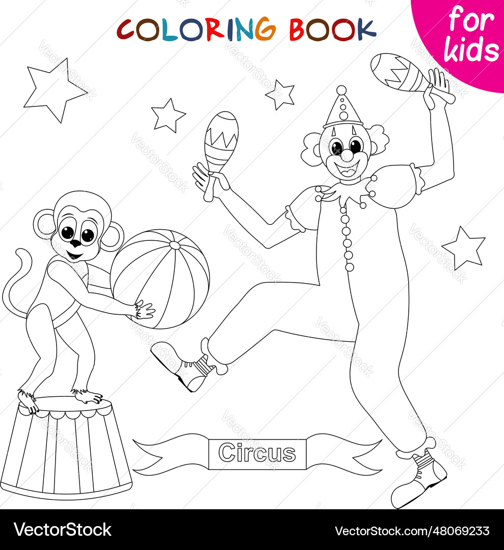 Circus characters clown and monkey in the circus Vector Image