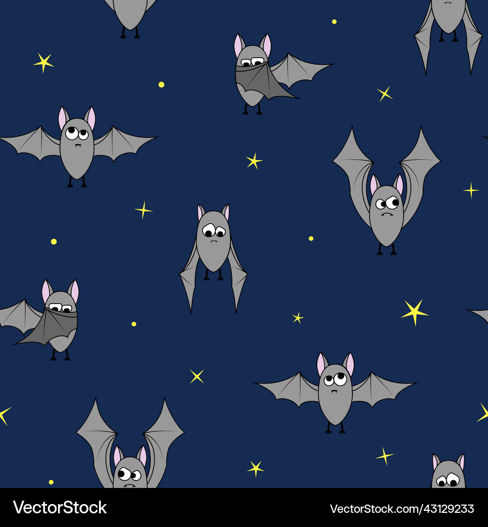 Cute cartoon bats ans stars seamless pattern Vector Image
