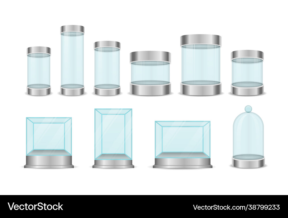 Glass box cylinder crystal cube for showcases Vector Image