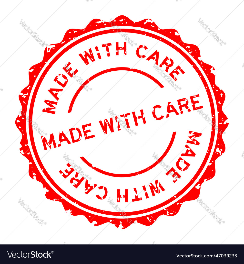 Grunge red made with care word round rubber seal Vector Image