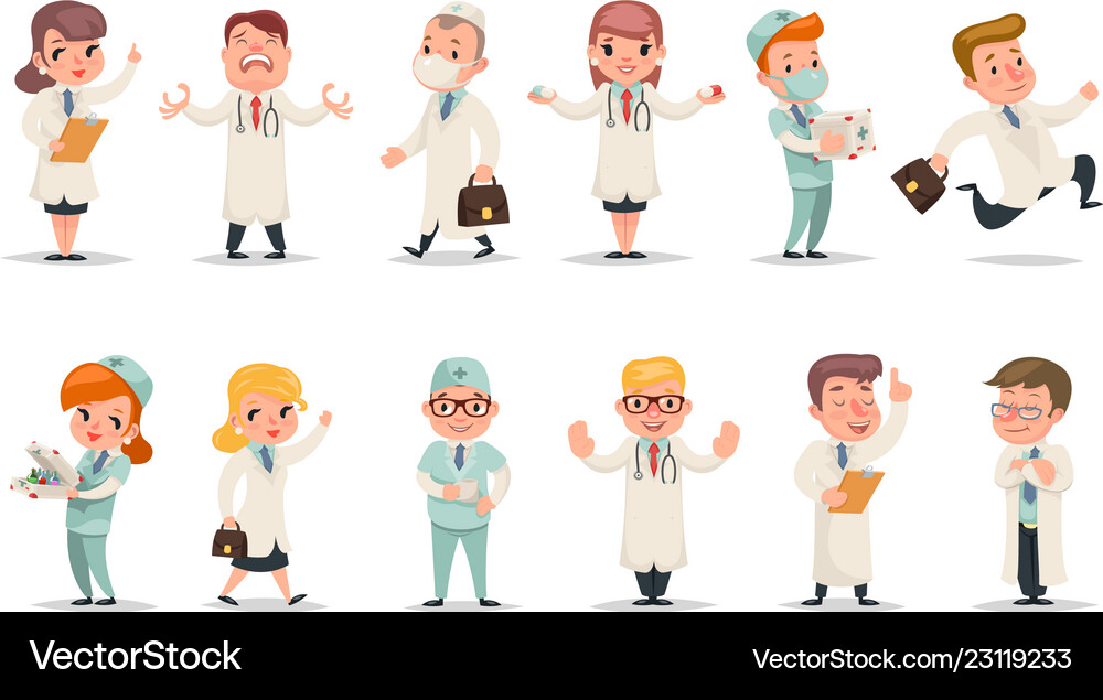 Medic different positions emotions actions doctor Vector Image