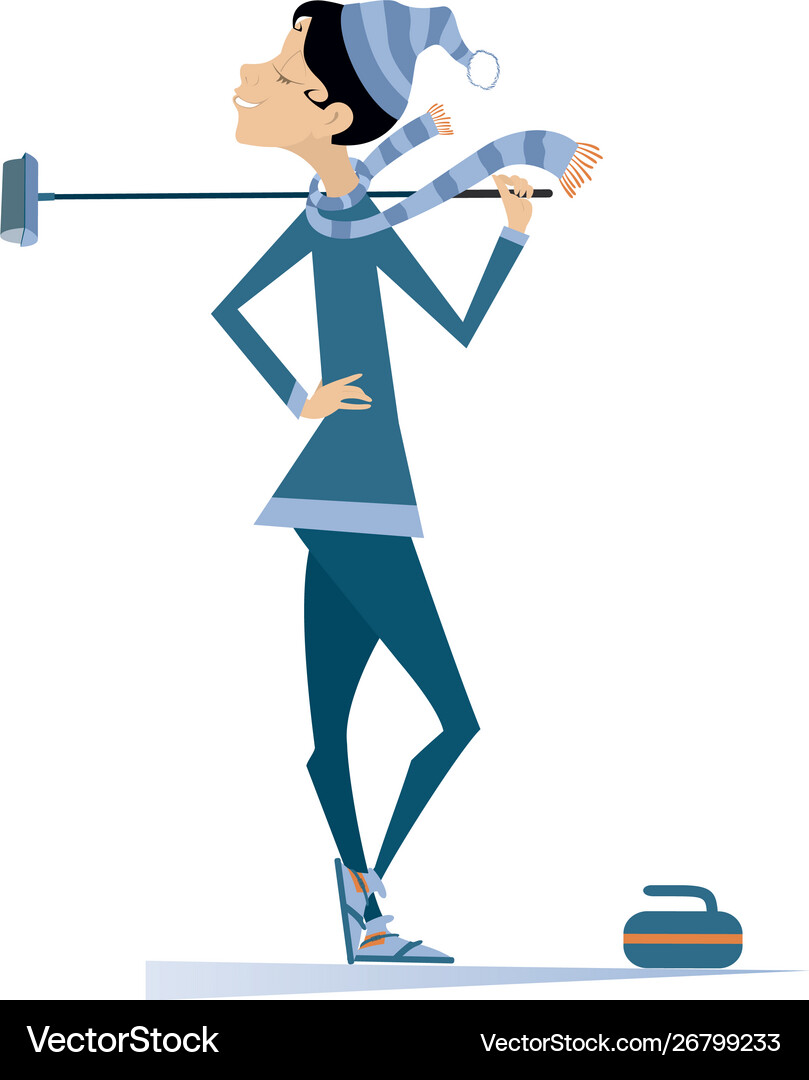 Smiling young woman plays curling Royalty Free Vector Image